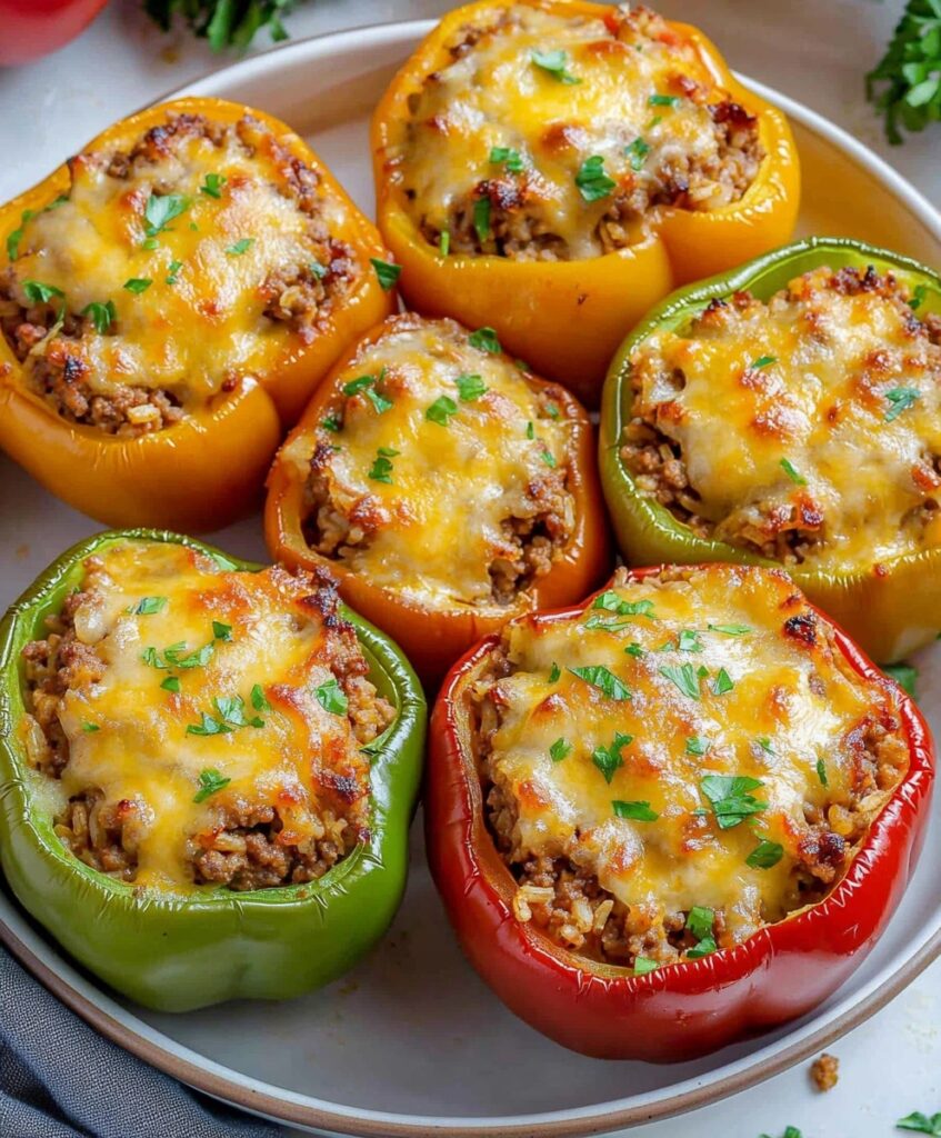 Easy Stuffed Bell Peppers With Ground Beef And Brown Rice Recipe ...